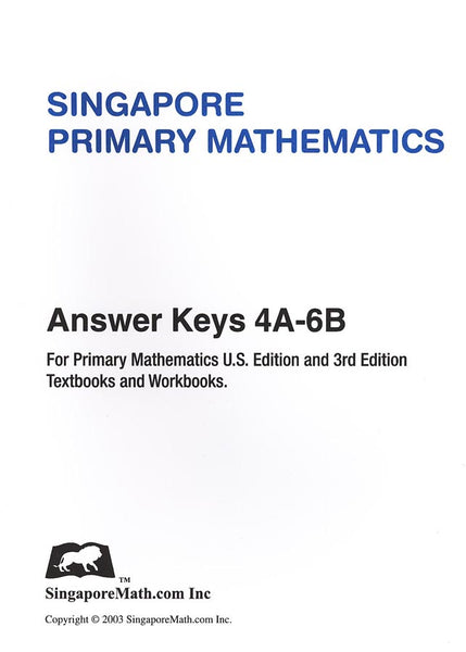 Singapore Math Primary Math US Edition Answer Key Booklet 4A-6B – Bilingual Bookshop